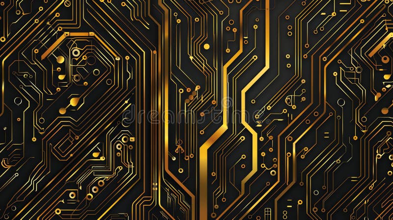 Golden Circuit Board Electronic Technology Background. Futuristic ...
