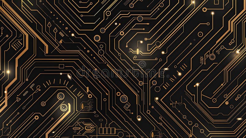 Golden Circuit Board Electronic Technology Background. Futuristic ...
