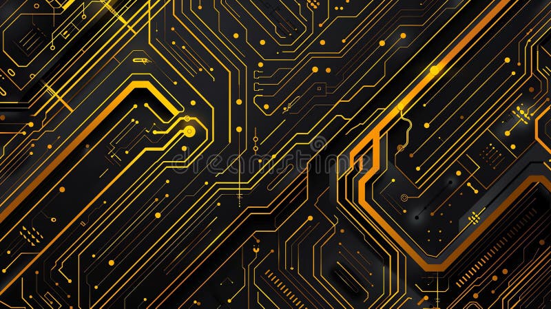 Golden Circuit Board Electronic Technology Background. Futuristic ...