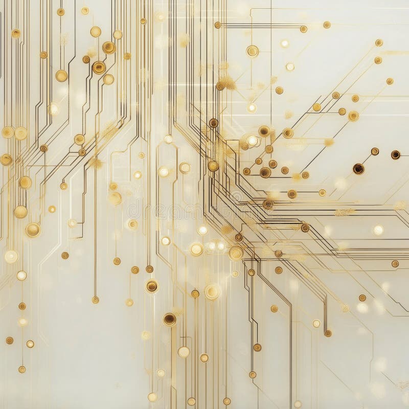 Golden Circuit Design on White Background with Geometric Patterns Stock ...