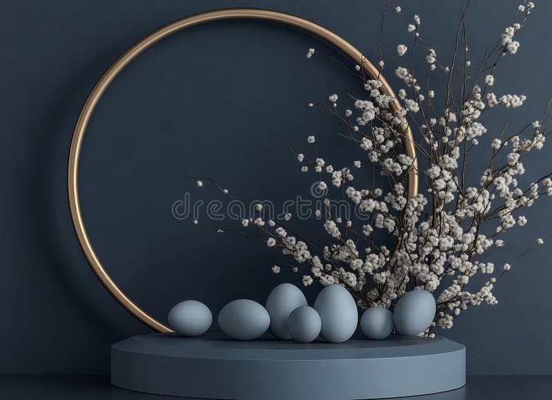 Golden Circular Display Platform Surrounded Pastel Easter Eggs Spring ...