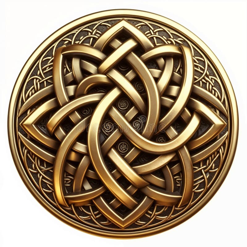 Golden Circular Emblem with Celtic Knot and Intricate Patterns Stock ...