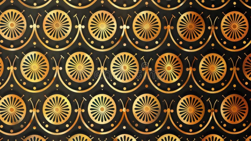 Golden Circular and Geometric Pattern on a Black Background Stock ...