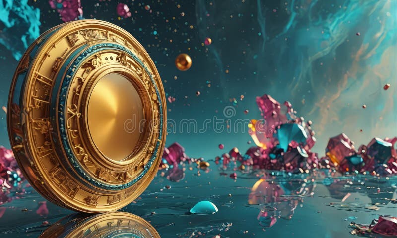 Golden, Circular Object with Blue and Gold Border is Surrounded by ...