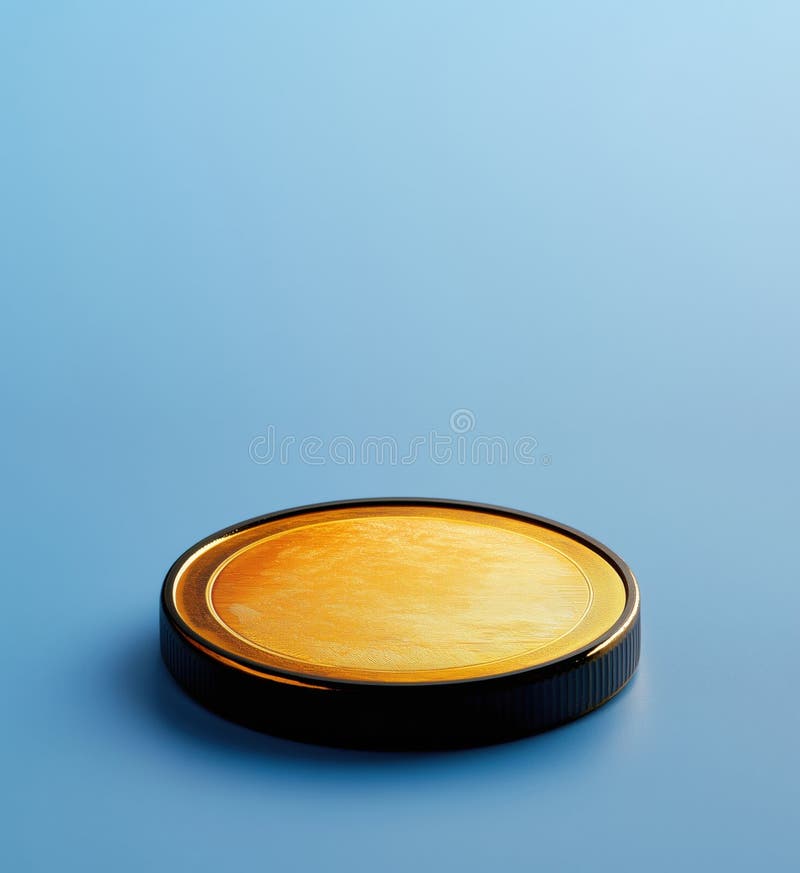 Golden Circular Object with Smooth Surface on Blue Background ...