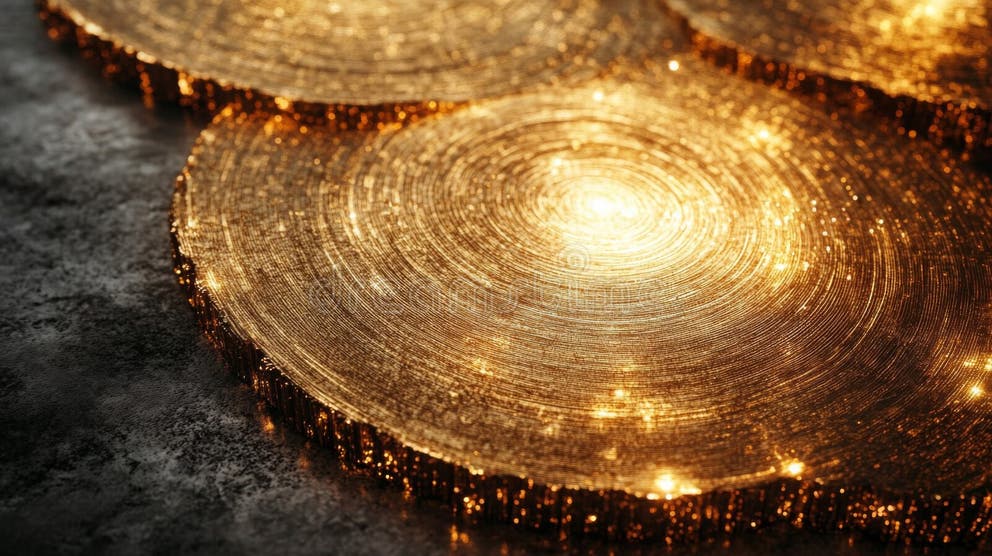 Golden Circular Objects Glistening with Light Stock Illustration ...