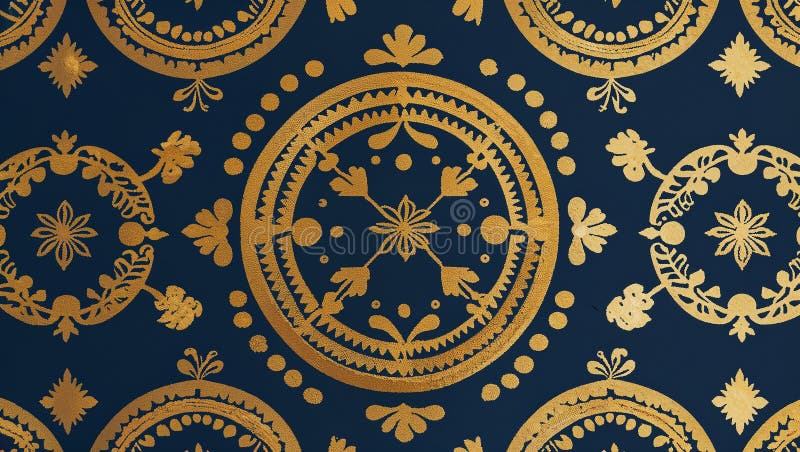 Golden Circular Pattern Decorating a Blue Background Stock Illustration ...