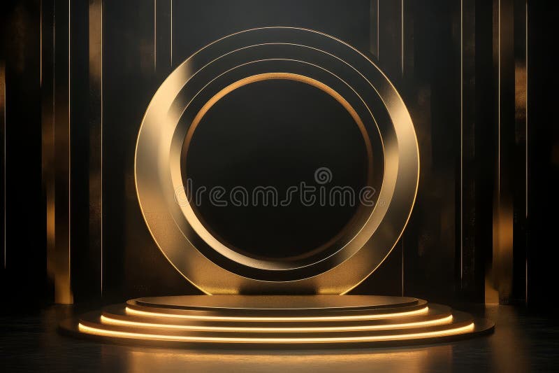 Golden Circular Stage with Dramatic Lighting Effects Stock Illustration ...