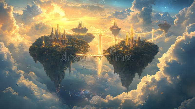 Golden Cities on Floating Islands Connected by Bridges in the Clouds ...