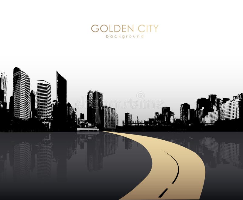 Golden Cityscape with Skyscrapers. Stock Vector - Illustration of city ...