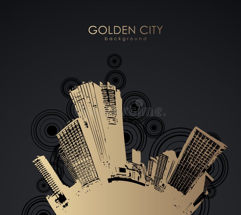 Golden Cityscape with Skyscrapers. Stock Vector - Illustration of ...