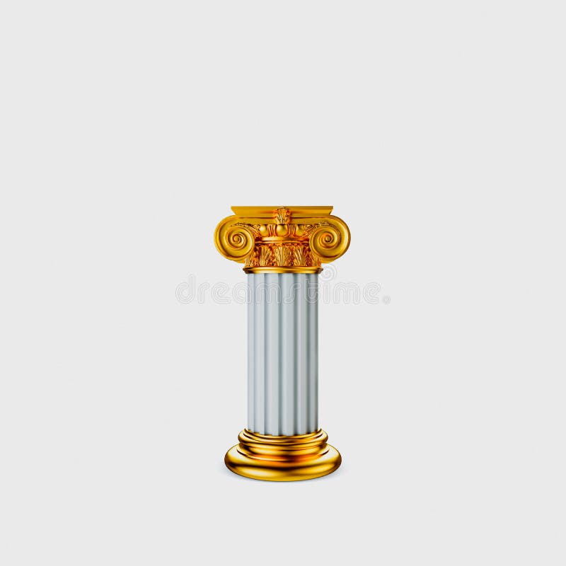 Golden Classic Columns Isolated on White Background. 3D Rendering Model ...