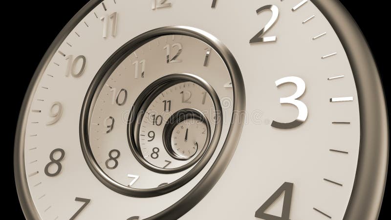 Golden Classic Round Clock with Time Hands Turn Backward Infinity. 3D ...