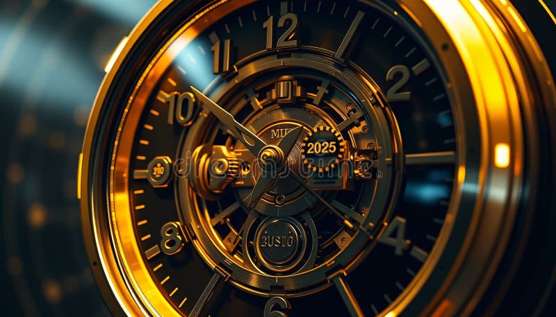 Golden Clock 2025 stock illustration. Illustration of symbol - 337706669