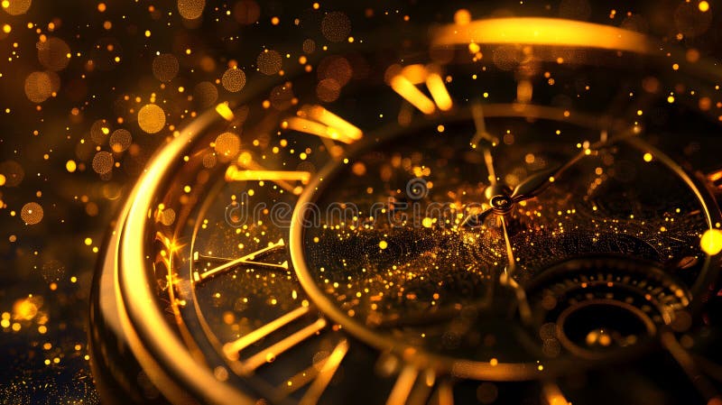 Abstract Background - a Golden Clock Face Surrounded by Sparkling ...