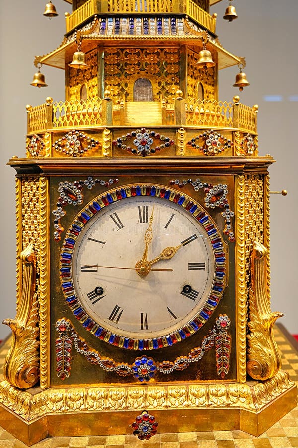 Golden Clock with Lifting Tower at Museum in Beijing, China Editorial ...