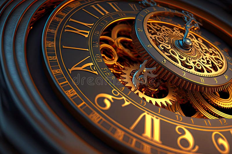 Golden Clock with Open Clockwork with Numbers and Letters Stock ...