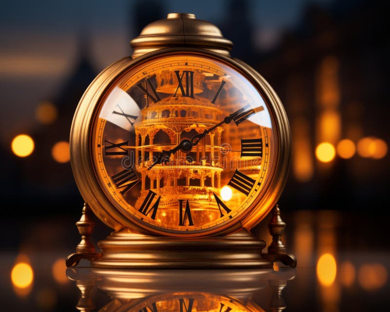 A Golden Clock with Roman Numerals on it Stock Illustration ...
