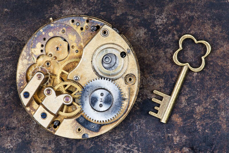 Golden Clockwork with a Key, Idea, Creativity Concept Stock Photo ...