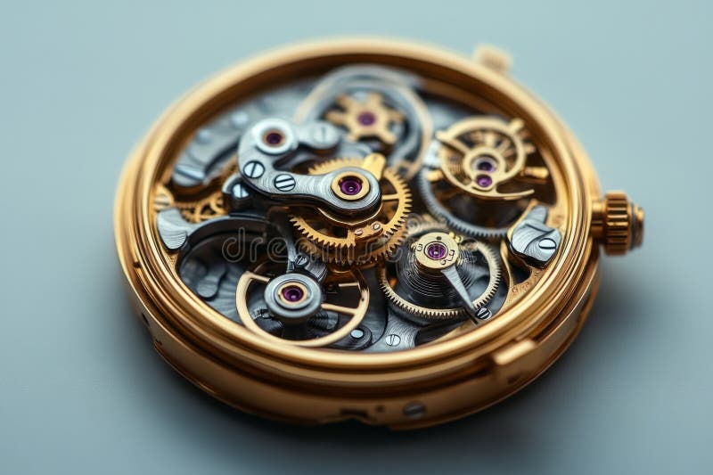 Golden Clockwork Mechanism with Visible Gears and Components ...