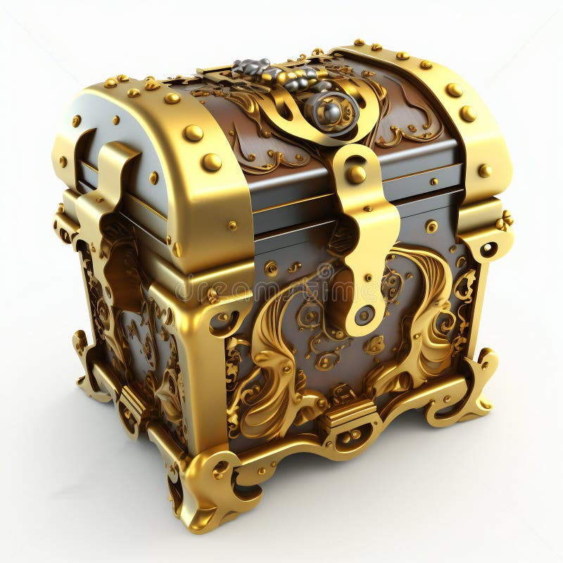 Golden Closed Treasure Chest in 3d Style on a White Background. Stock ...