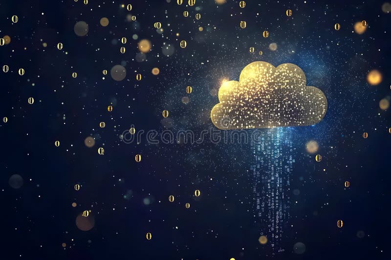 Golden Cloud Computing Data Stream Digital Rain Abstract Stock ...