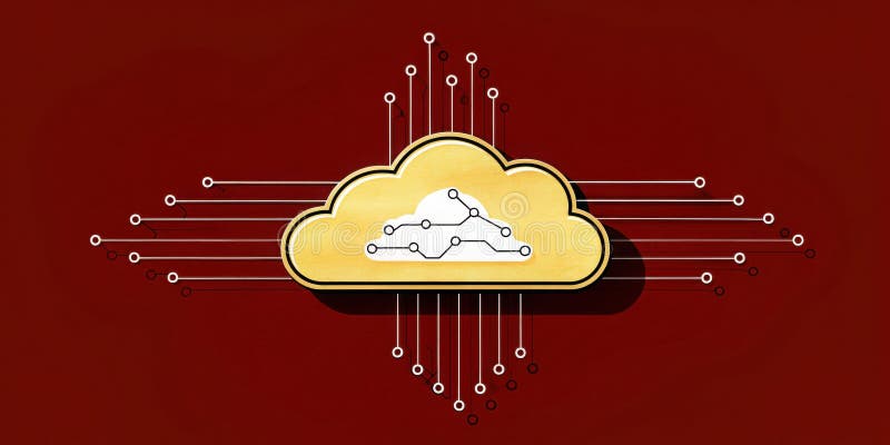 Golden Cloud Icon with Data Connections and Graphs on a Red Background ...