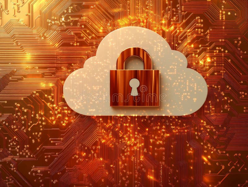 Golden Cloud Lock with Glowing Particles and Circuit Like Patterns ...