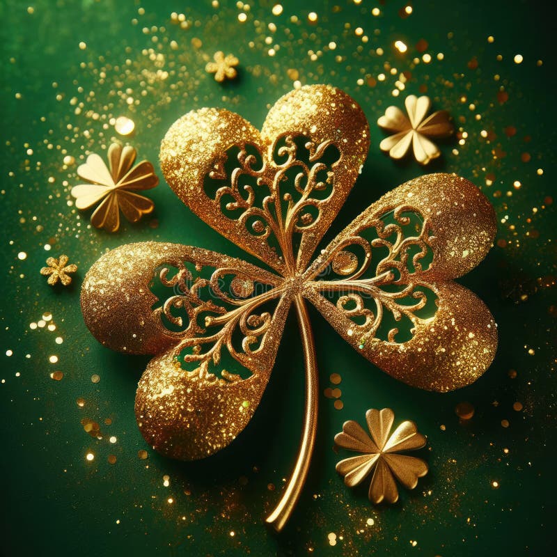 Golden Clover on Green Background St. Patrick S Day. Stock Image ...