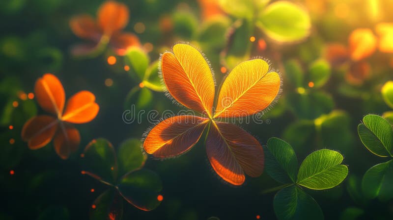 Golden Clover Leaf Illuminated by Sunlight Stock Illustration ...