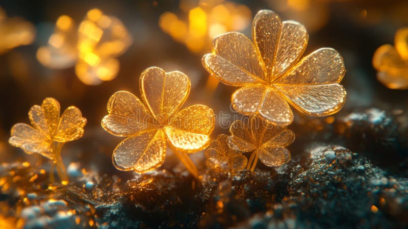 Golden Clover Plants Illuminated in Dark Setting Stock Illustration ...