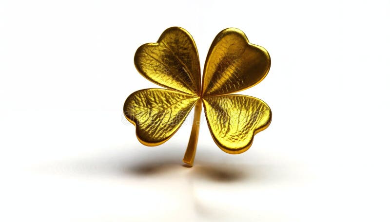 A Golden Clover on a White Background is Centered with Space for Text ...
