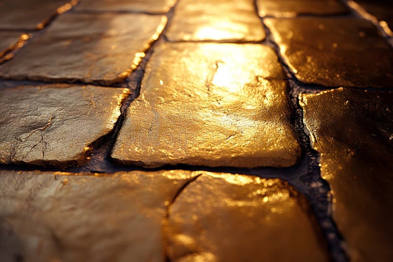 Golden Cobblestone Pathway at Sunset - Tranquil Abstract Textured ...