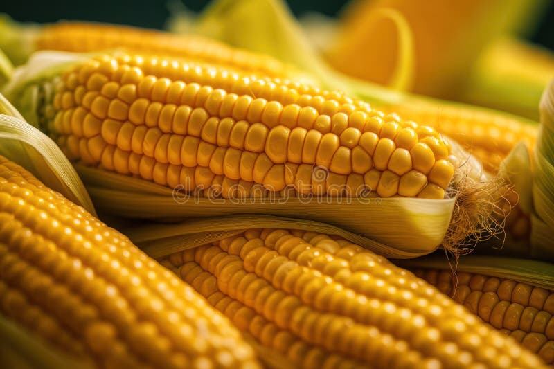 Golden Cobs of Corn Close-up Stock Illustration - Illustration of macro ...