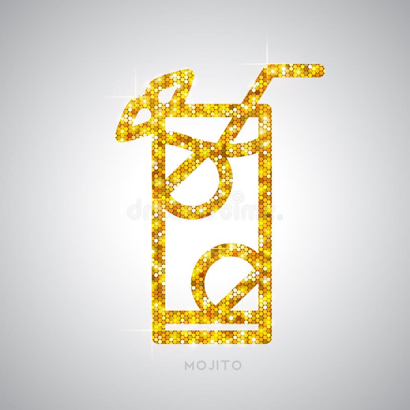 Golden Cocktail Mojito Flat Icon. Stock Vector - Illustration of form ...
