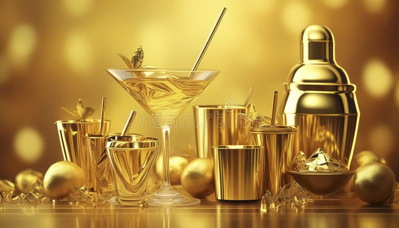 Golden cocktails stock illustration. Illustration of reflective - 318060621