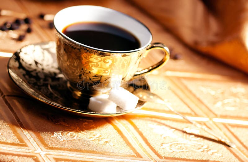 Golden coffee stock photo. Image of spoon, beans, drink - 18410482