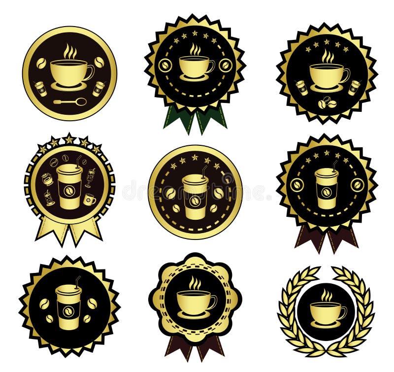 Golden coffee logo set stock vector. Illustration of character - 71663293