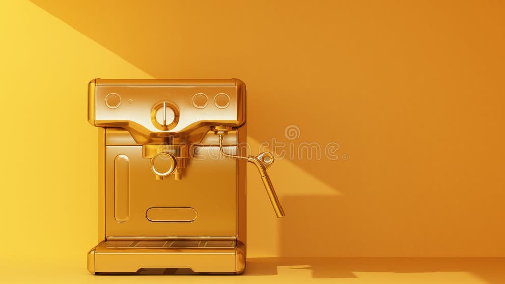 Golden Coffee Machine on Orange Background Stock Illustration ...