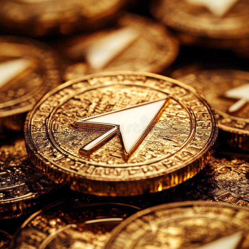 Golden Coin with Arrow on Abstract Background. 3D Rendering Stock ...