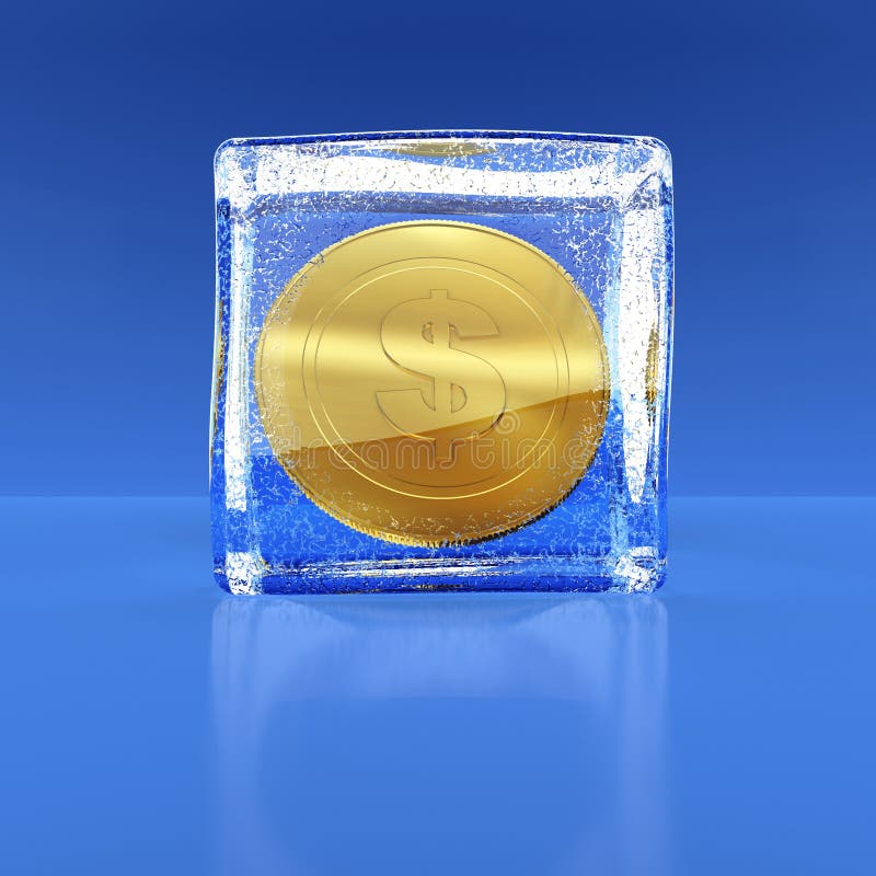 Golden Coin in the Block of Ice Stock Illustration - Illustration of ...