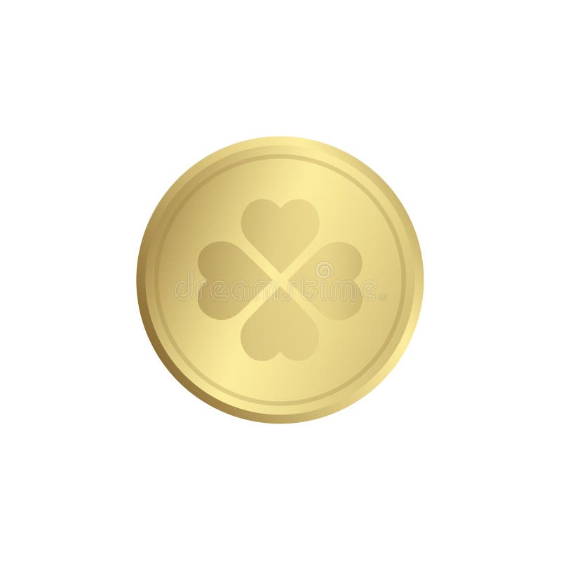Golden Coin Button with Lucky Clover on White Background Stock Vector ...