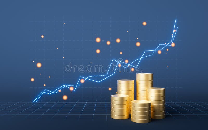 Golden Coin with Growing Financial Graph, 3d Rendering Stock ...
