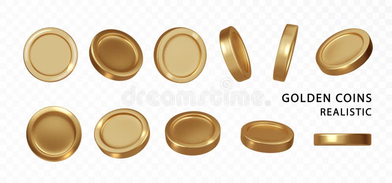 Golden Coin Isolated with Different Angles. Realistic Vector Symbol of ...