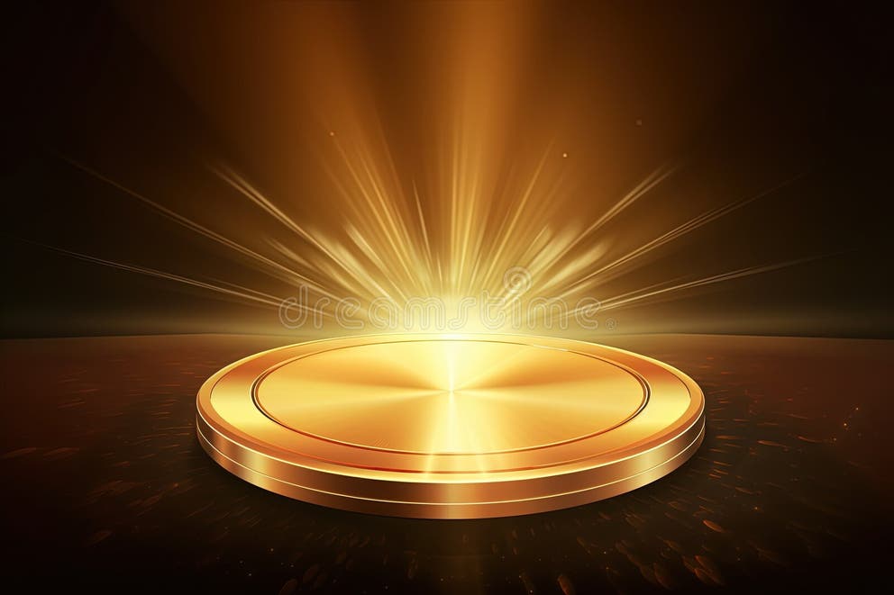Golden Coin with Light Ray Glow. Generative AI Stock Illustration ...