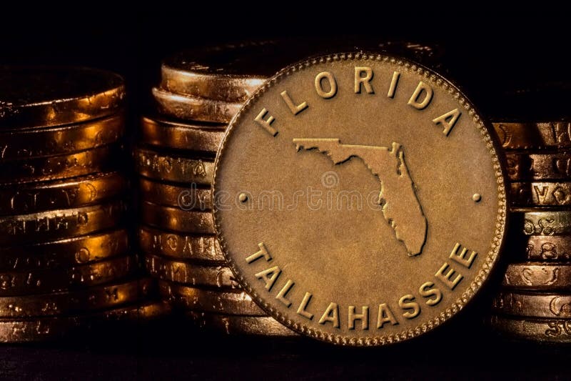 Golden Coin with Map of Florida Stock Illustration - Illustration of ...