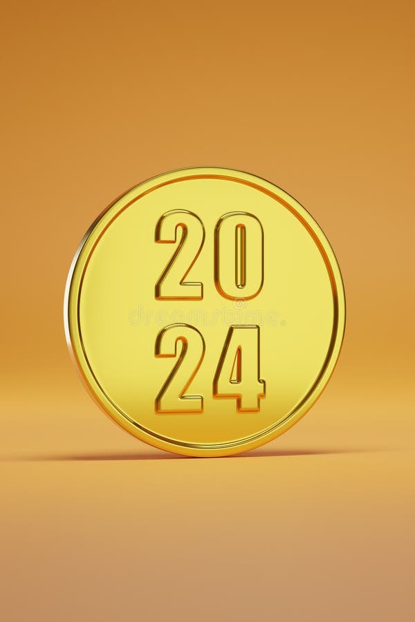 Golden Coin with the Number 2024. 3d Illustration Stock Illustration ...