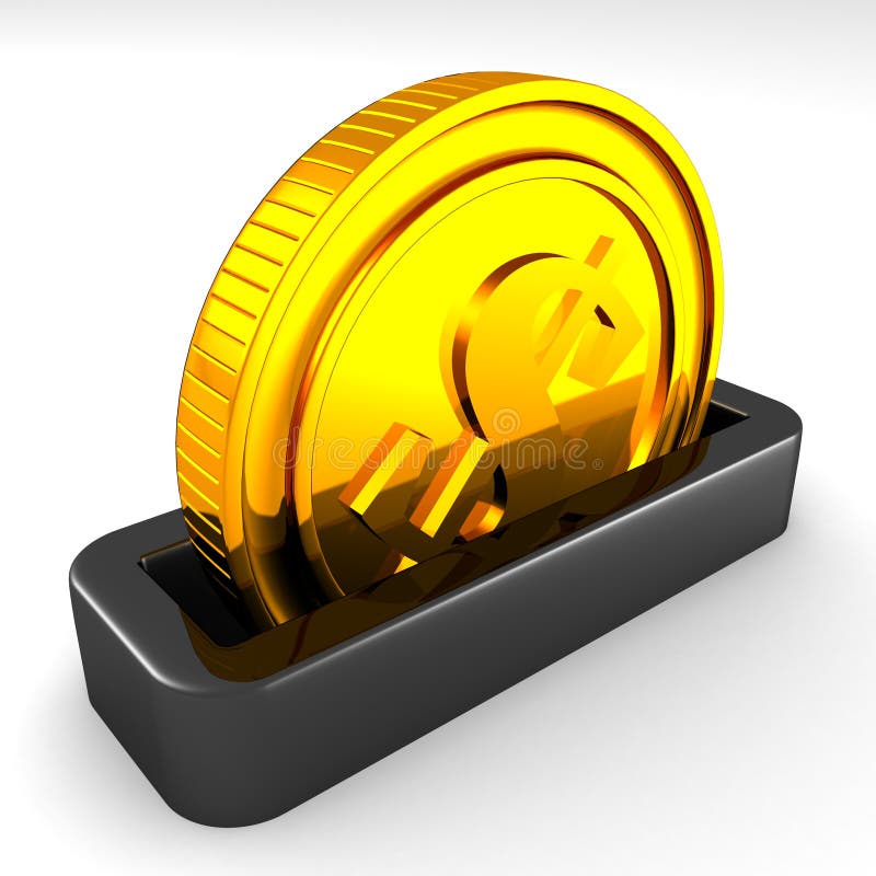 Golden Coin in the Slot of a Moneybox Stock Illustration - Illustration ...