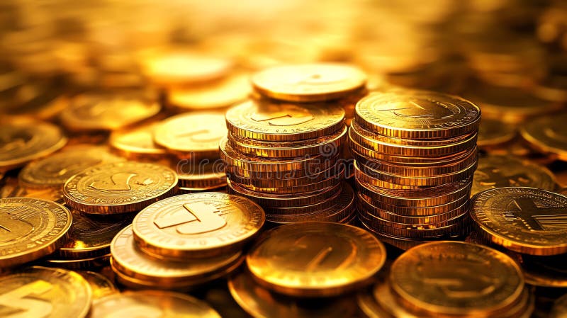 Golden Coin Stacks 3D Illustration Stock Illustration - Illustration of ...