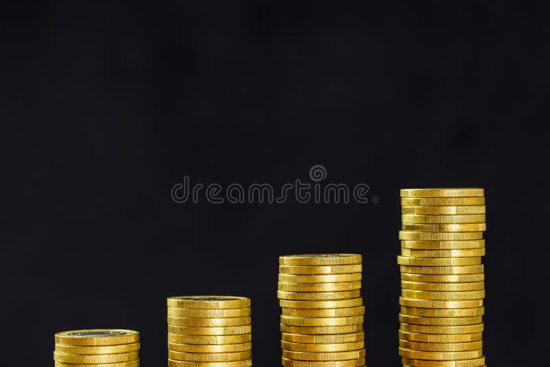 Golden Coin Stacks on a White Background Stock Photo - Image of capital ... Golden Coin Stacks on a White Background Stock Photo - Image of capital ...